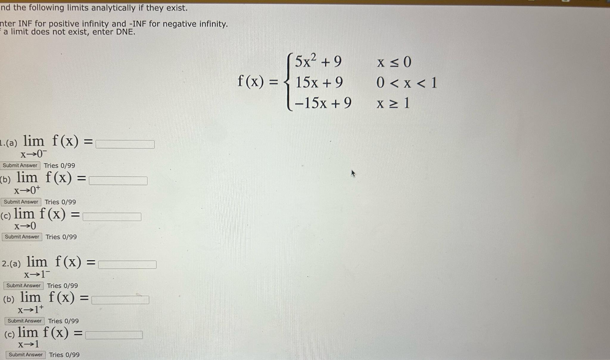 Solved nd the following limits analytically if they | Chegg.com