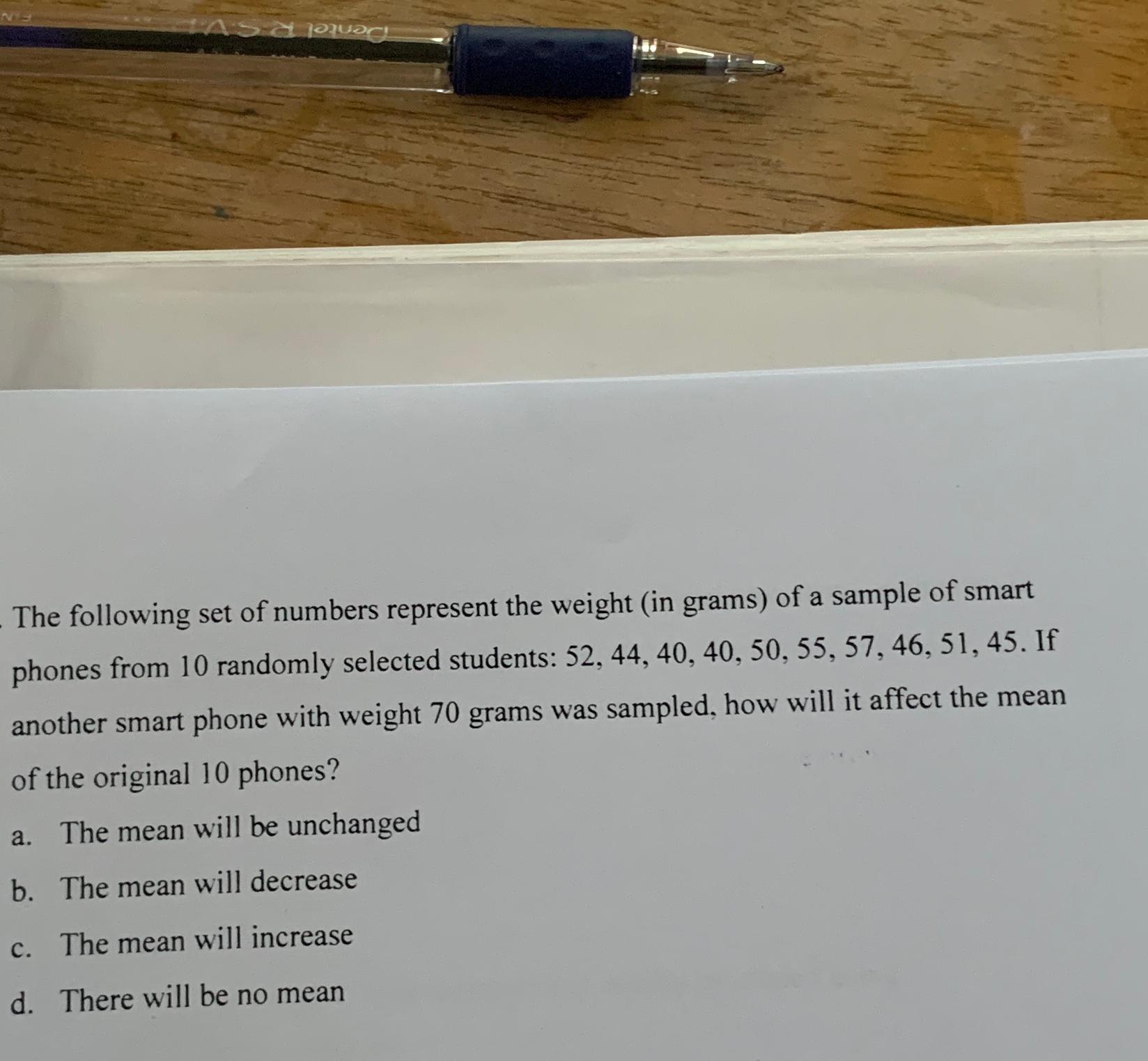 Solved The following set of numbers represent the weight (in | Chegg.com