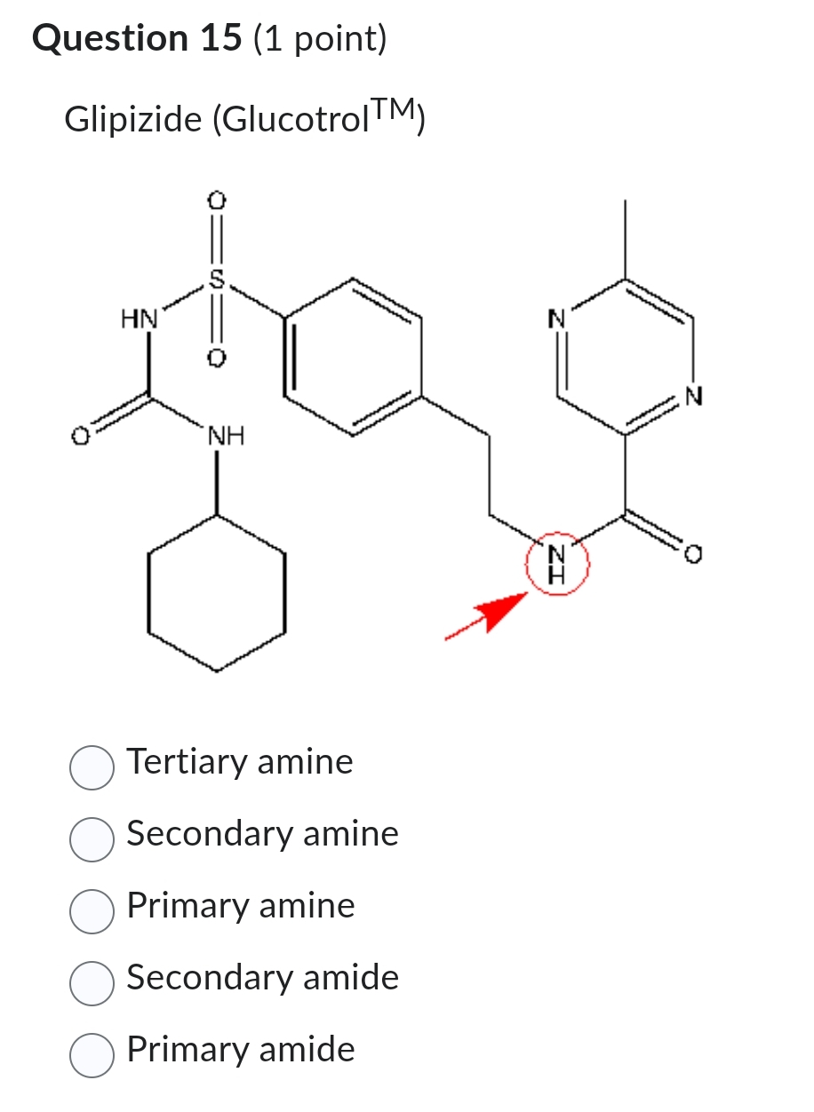 Solved Question 15 (1 ﻿point)Glipizide (Glucotrol | Chegg.com