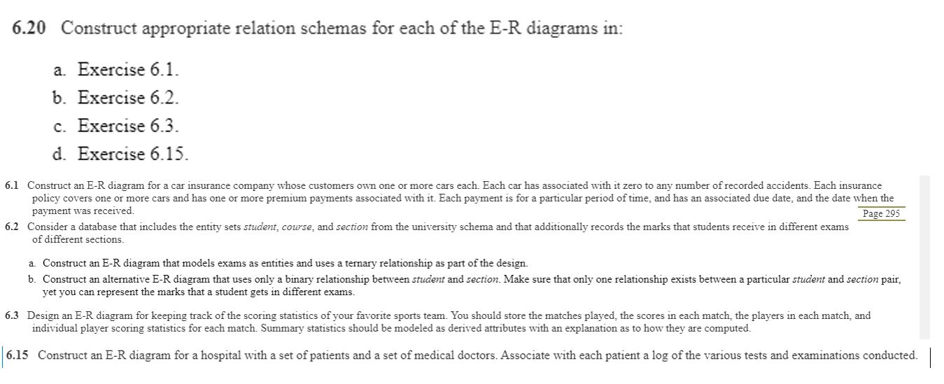 Solved 6.20 ﻿Construct appropriate relation schemas for each | Chegg.com