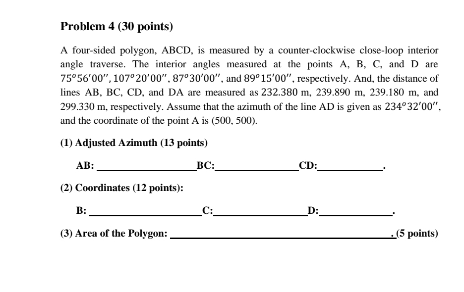 Problem 4 (30 ﻿points)A four-sided polygon, ABCD , | Chegg.com