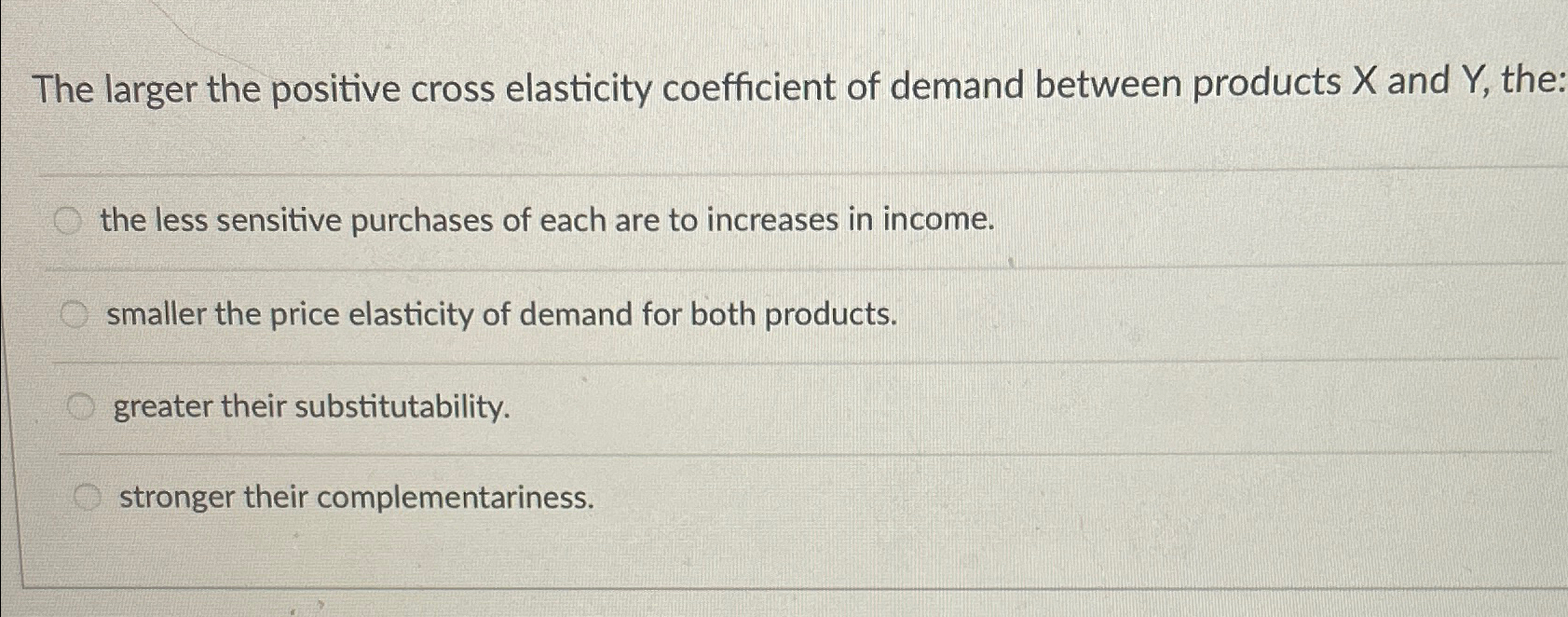 Solved The larger the positive cross elasticity coefficient | Chegg.com