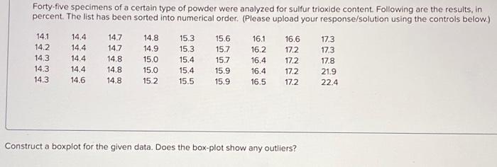 Solved Forty-five specimens of a certain type of powder were | Chegg.com