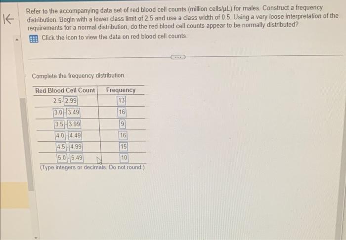 Solved Refer to the accompanying data set of red blood cell | Chegg.com