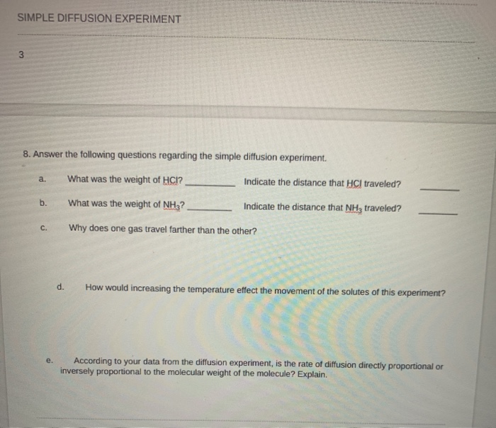 SIMPLE DIFFUSION EXPERIMENT 3 8. Answer the following | Chegg.com