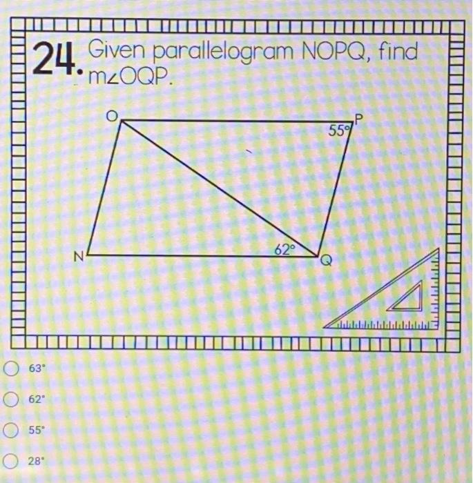 Solved 24 Given parallelogram NOPQ, find . m∠OQP. | Chegg.com