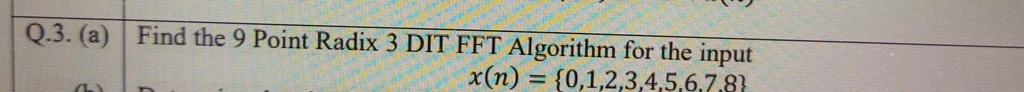 Solved Q.3. (a) Find the 9 Point Radix 3 DIT FFT Algorithm | Chegg.com