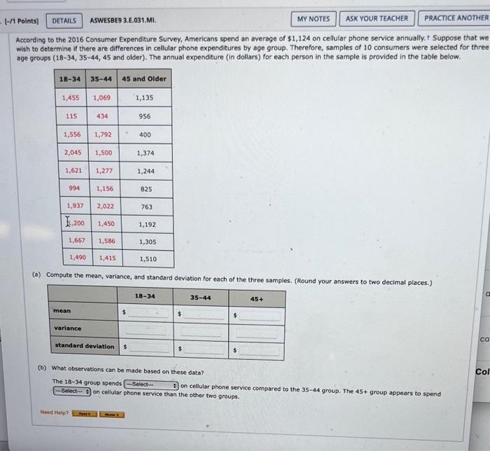 Solved According to the 2016 Consumer Expenditure Survey, | Chegg.com