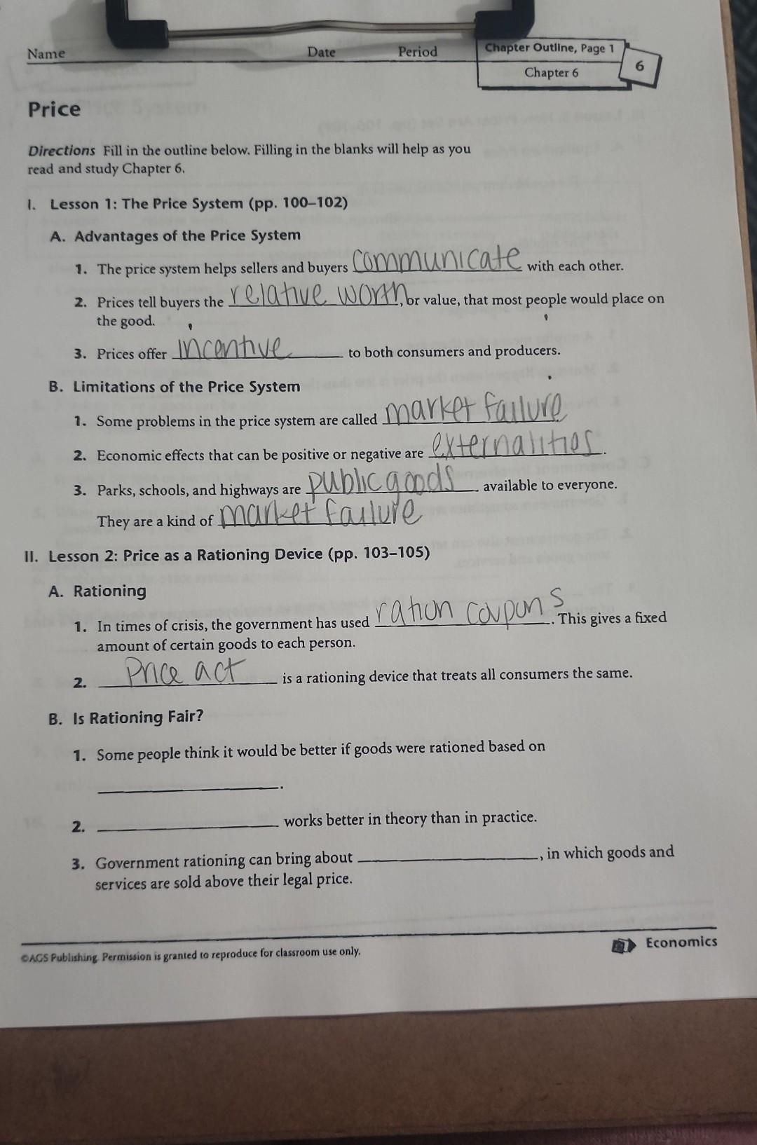 Solved 1. Lesson 1: The Price System (pp. 100-102) A. | Chegg.com