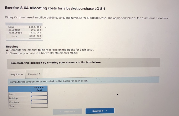 Solved Exercise 8-6A Allocating costs for a basket purchase | Chegg.com