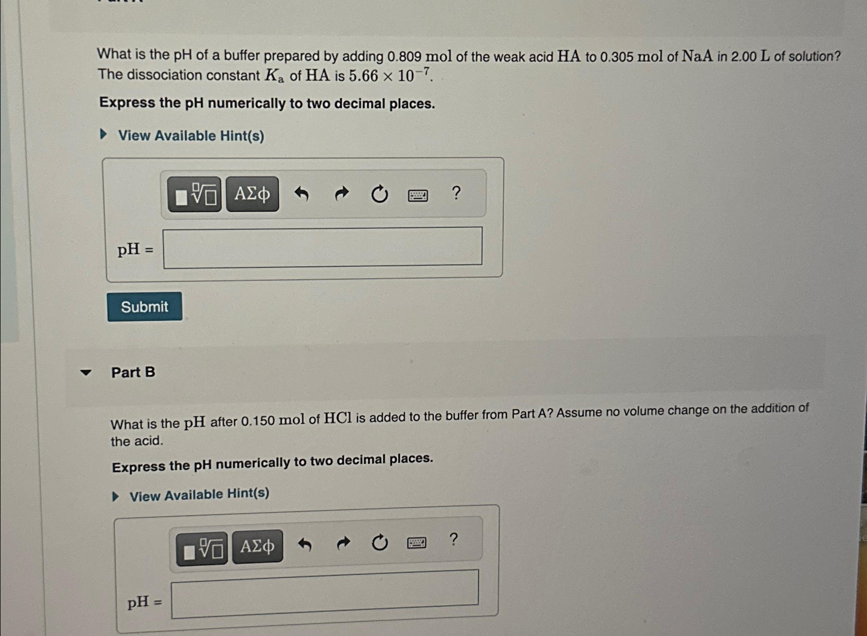 Solved What is the pH ﻿of a buffer prepared by adding | Chegg.com