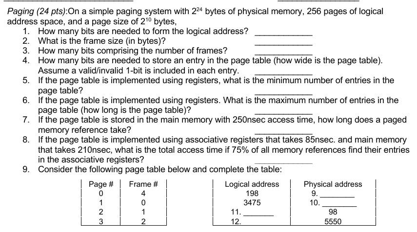 Solved Paging (24 pts):On a simple paging system with 224 | Chegg.com