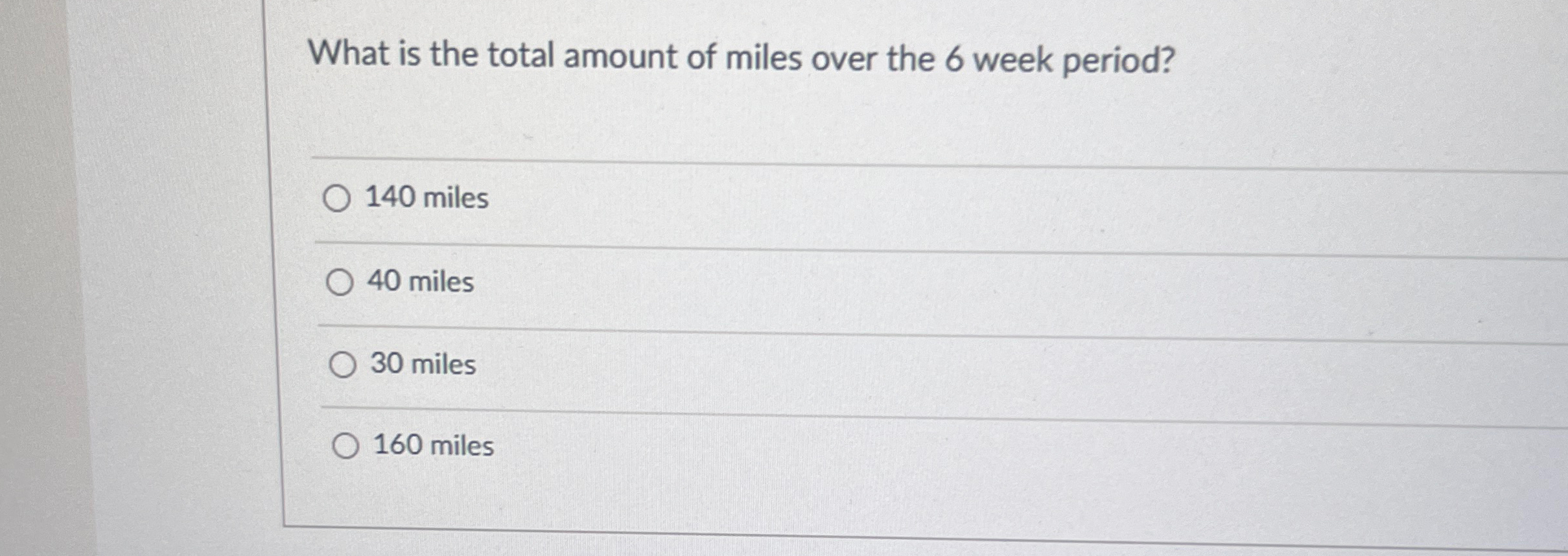 Solved What is the total amount of miles over the 6 ﻿week | Chegg.com