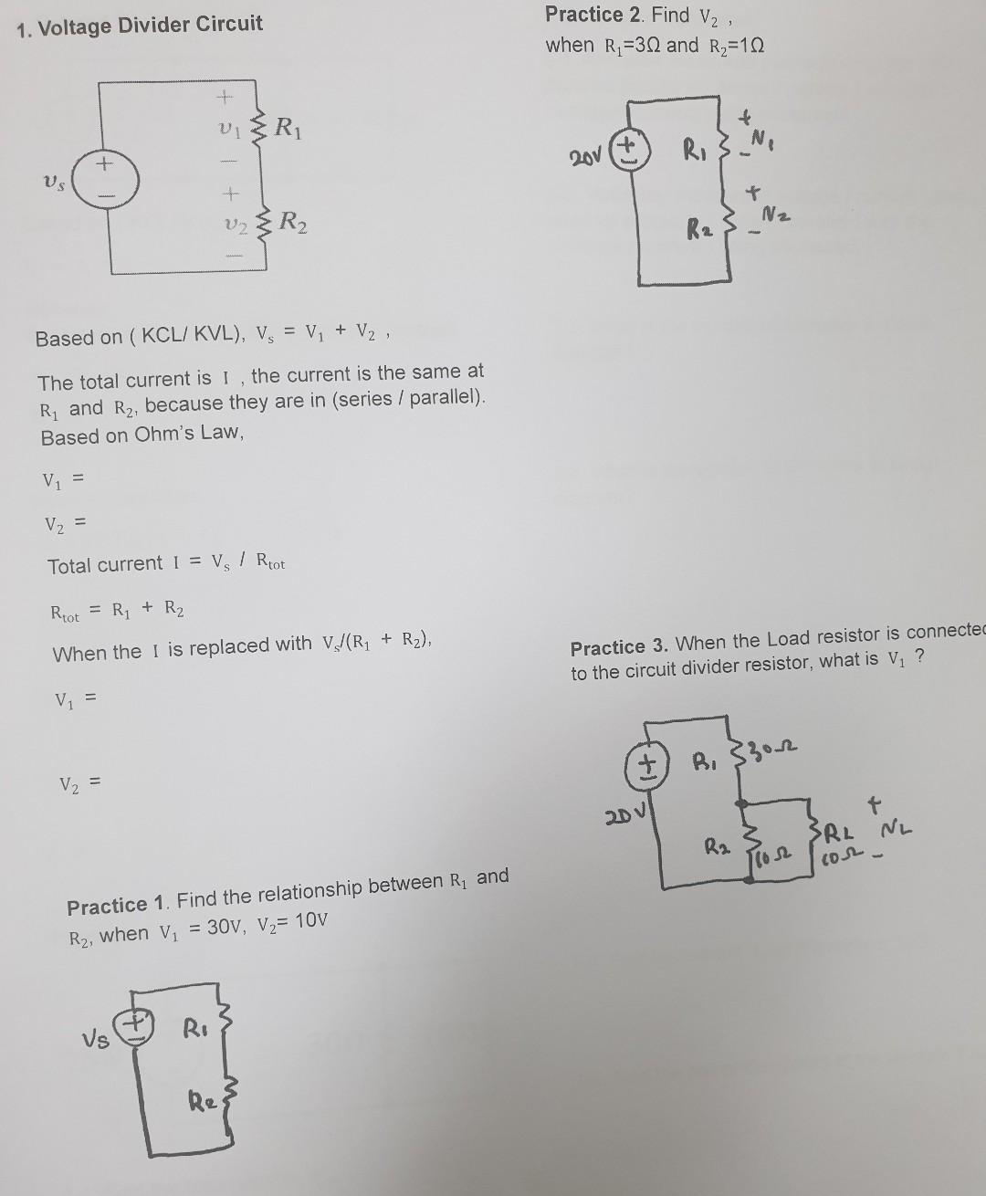 Solved 1. Voltage Divider Circuit Practice 2. Find V2, when | Chegg.com