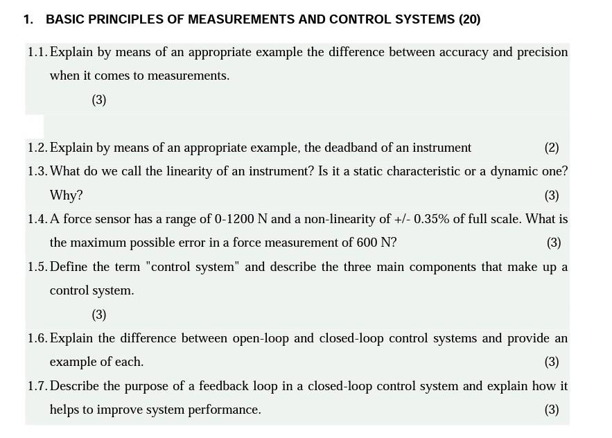 Solved BASIC PRINCIPLES OF MEASUREMENTS AND CONTROL SYSTEMS | Chegg.com