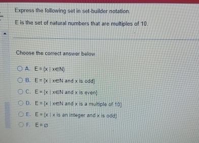 Solved Express the following set in set-builder notation.E | Chegg.com