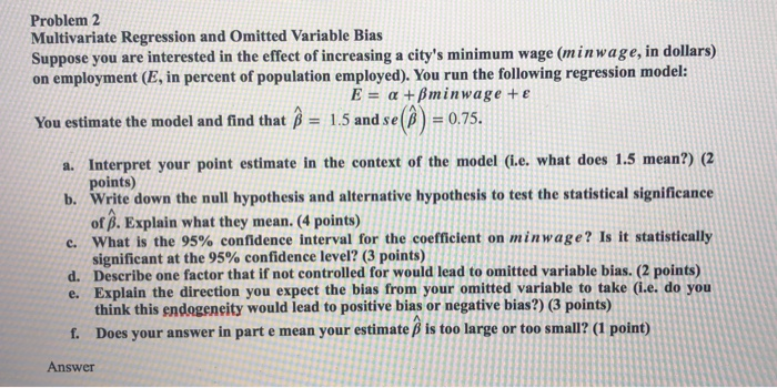Problem 2 Multivariate Regression and Omitted | Chegg.com