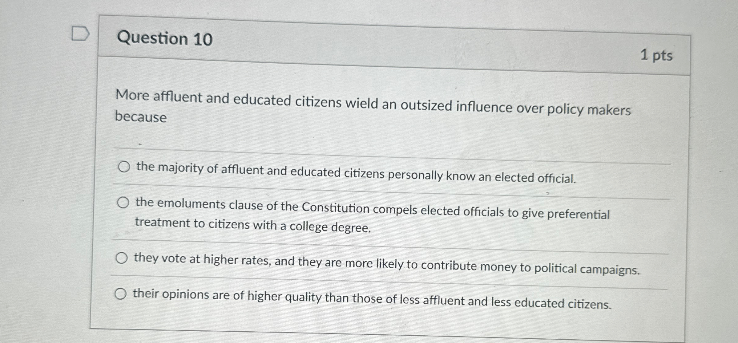 Solved Question 101 ﻿ptsMore affluent and educated citizens | Chegg.com