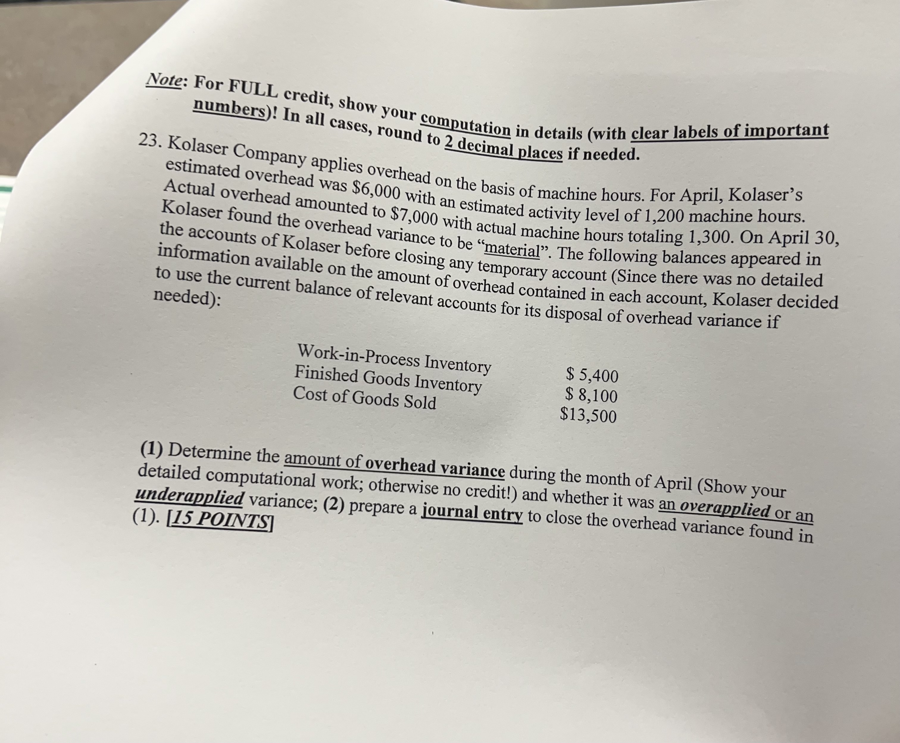 Solved Note: For FULL credit, show your computation in | Chegg.com