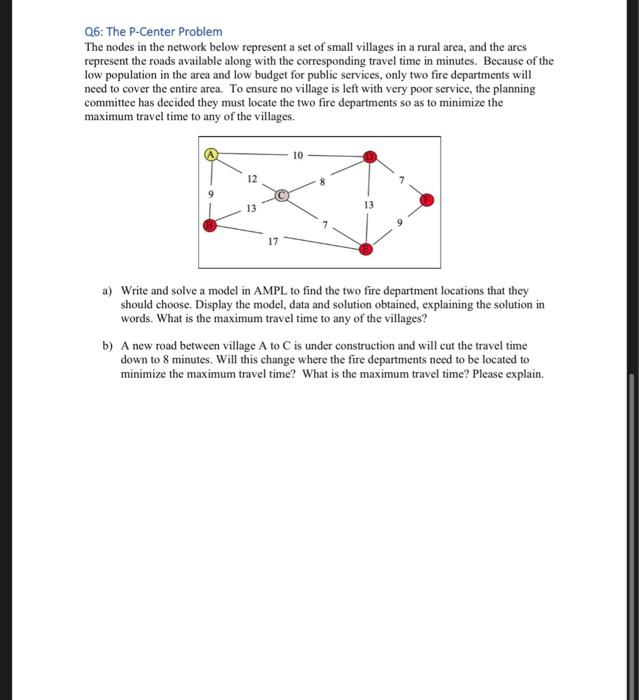 Solved Q6: The P-Center Problem The nodes in the network | Chegg.com