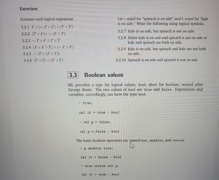 1. (week 6) Write SML code to evaluate the logical | Chegg.com