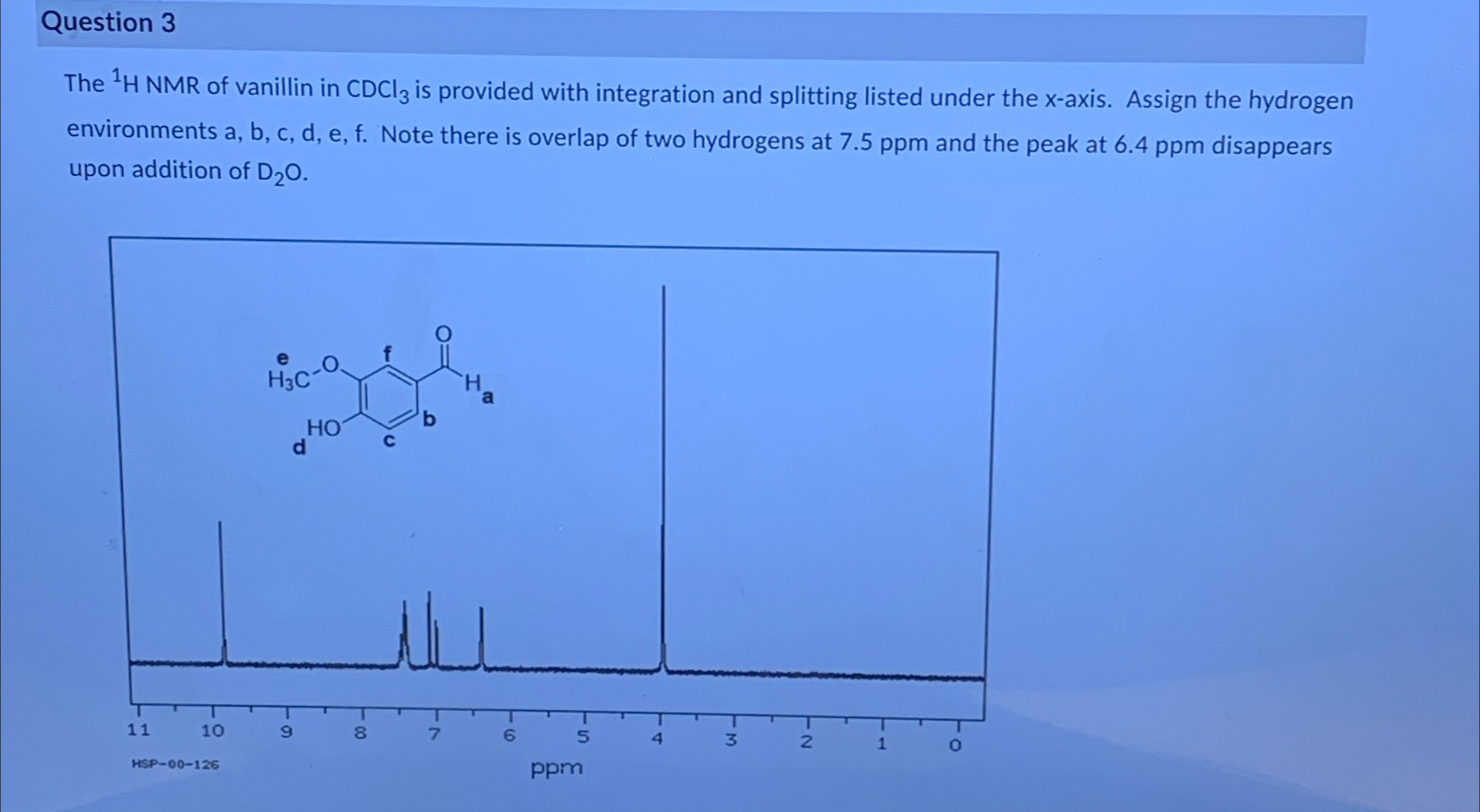 Solved Question 3\\nThe ^(1)H NMR of vanillin in CDCl_(3) is | Chegg.com Solved Question 3\\nThe ^(1)H NMR of vanillin in CDCl_(3) is | Chegg.com