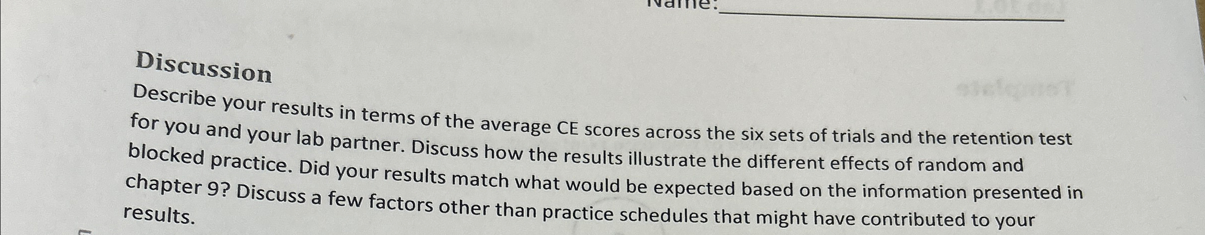 Solved DiscussionDescribe your results in terms of the | Chegg.com