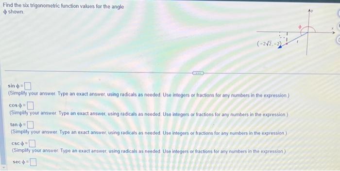 Solved Find the six trigonometric function values for the | Chegg.com