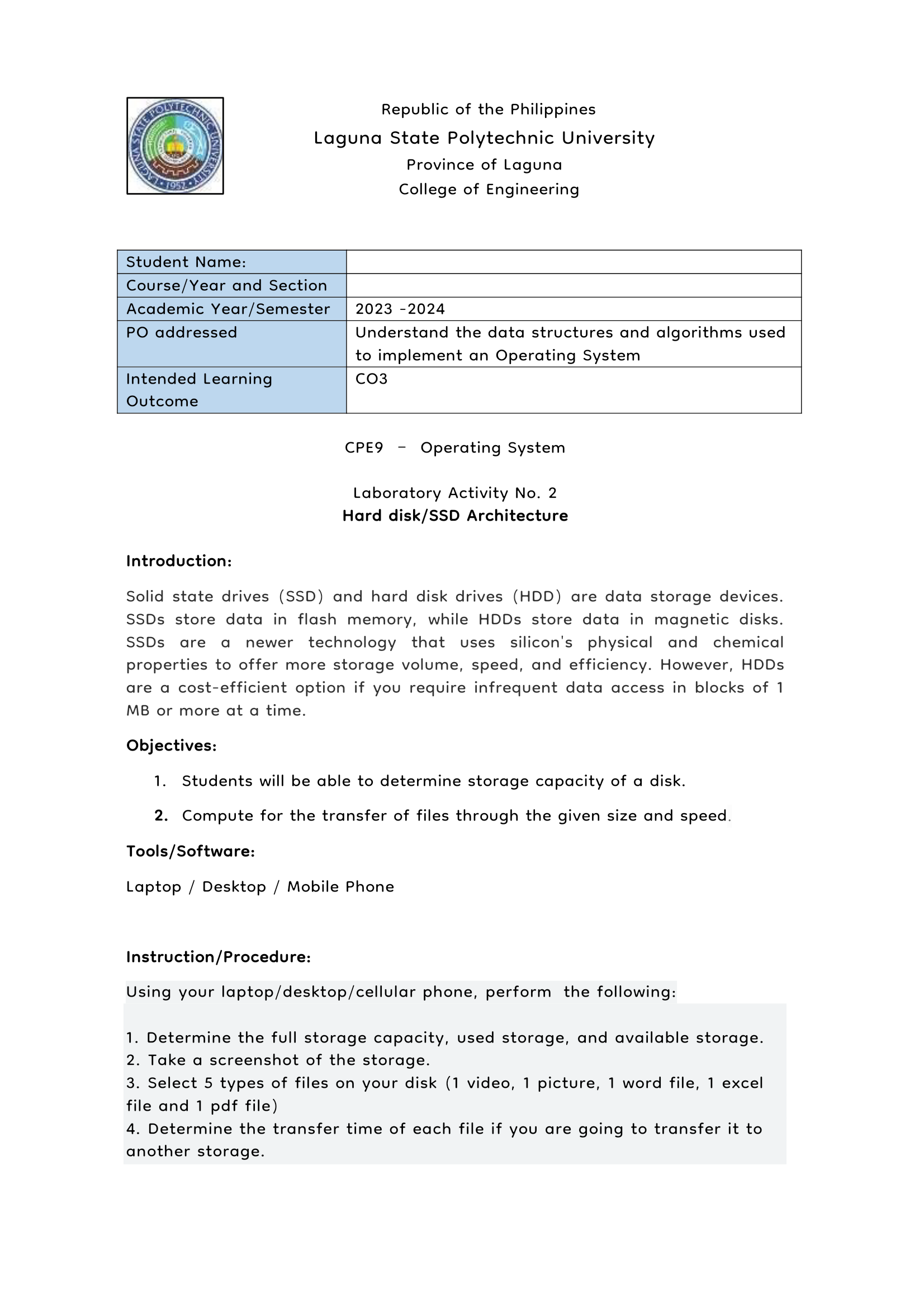 Solved Republic of the PhilippinesLaguna State Polytechnic | Chegg.com