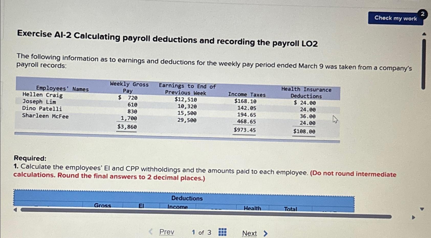 Solved Exercise AI-2 ﻿Calculating payroll deductions and | Chegg.com