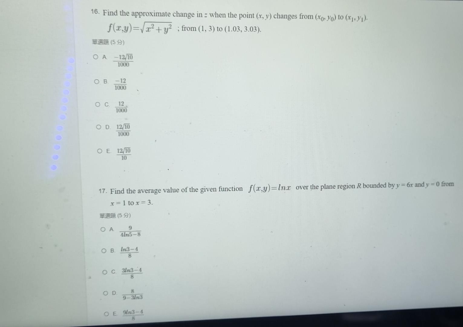 Solved 16. Find the approximate change in when the point (x, | Chegg.com