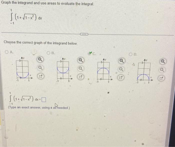 Solved Graph the integrand and use areas to evaluate the | Chegg.com