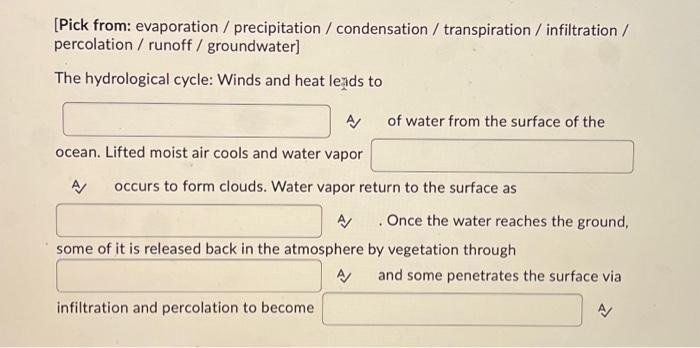 Solved [Pick from: evaporation / precipitation / | Chegg.com