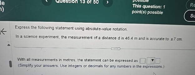 Solved Express the following statement using absolute-value | Chegg.com