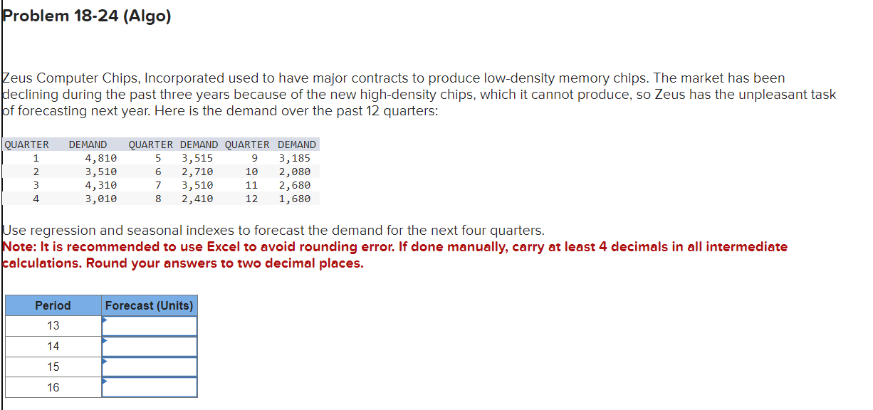 Solved Problem 18-24 (Algo)Zeus Computer Chips, Incorporated | Chegg.com