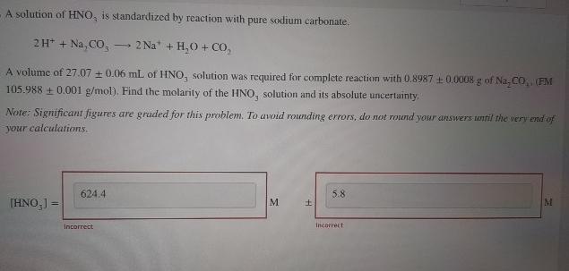 Solved A solution of HNO3 ﻿is standardized by reaction with | Chegg.com