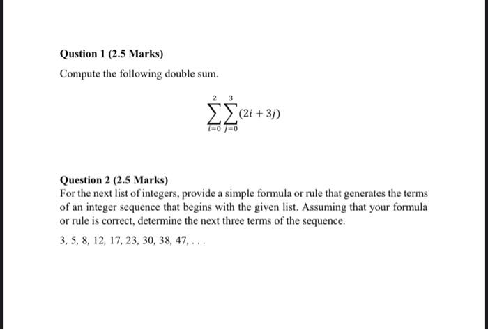 Solved Qustion 1 (2.5 Marks) Compute the following double | Chegg.com