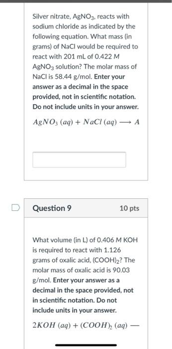 Solved Silver nitrate, AgNO3, reacts with sodium chloride as | Chegg.com