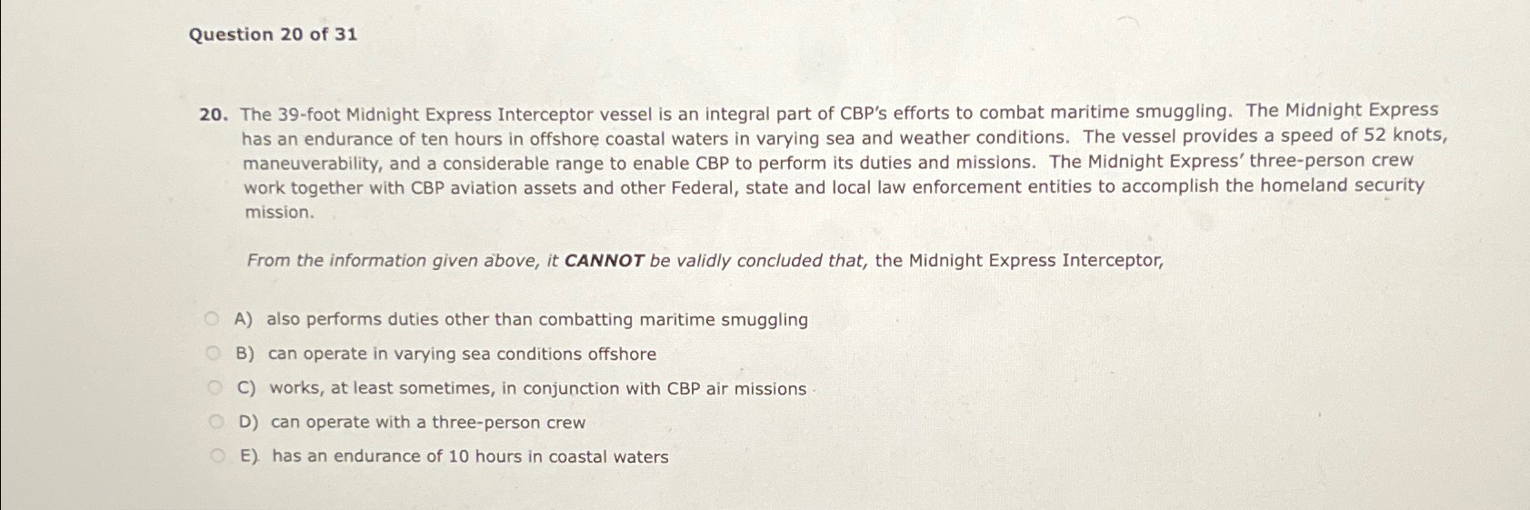 Solved Question 20 ﻿of 3120. ﻿The 39-foot Midnight Express | Chegg.com