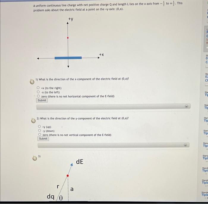 Solved A uniform continuous line charge with net positive | Chegg.com
