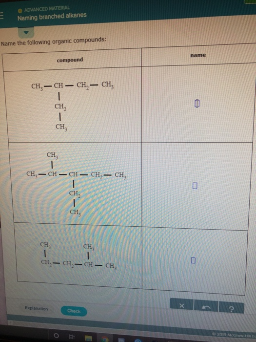 Solved ADVANCED MATERIAL Naming branched alkanes Name the | Chegg.com
