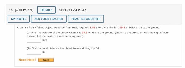 Solved A Certain Freely Falling Object Released From Rest