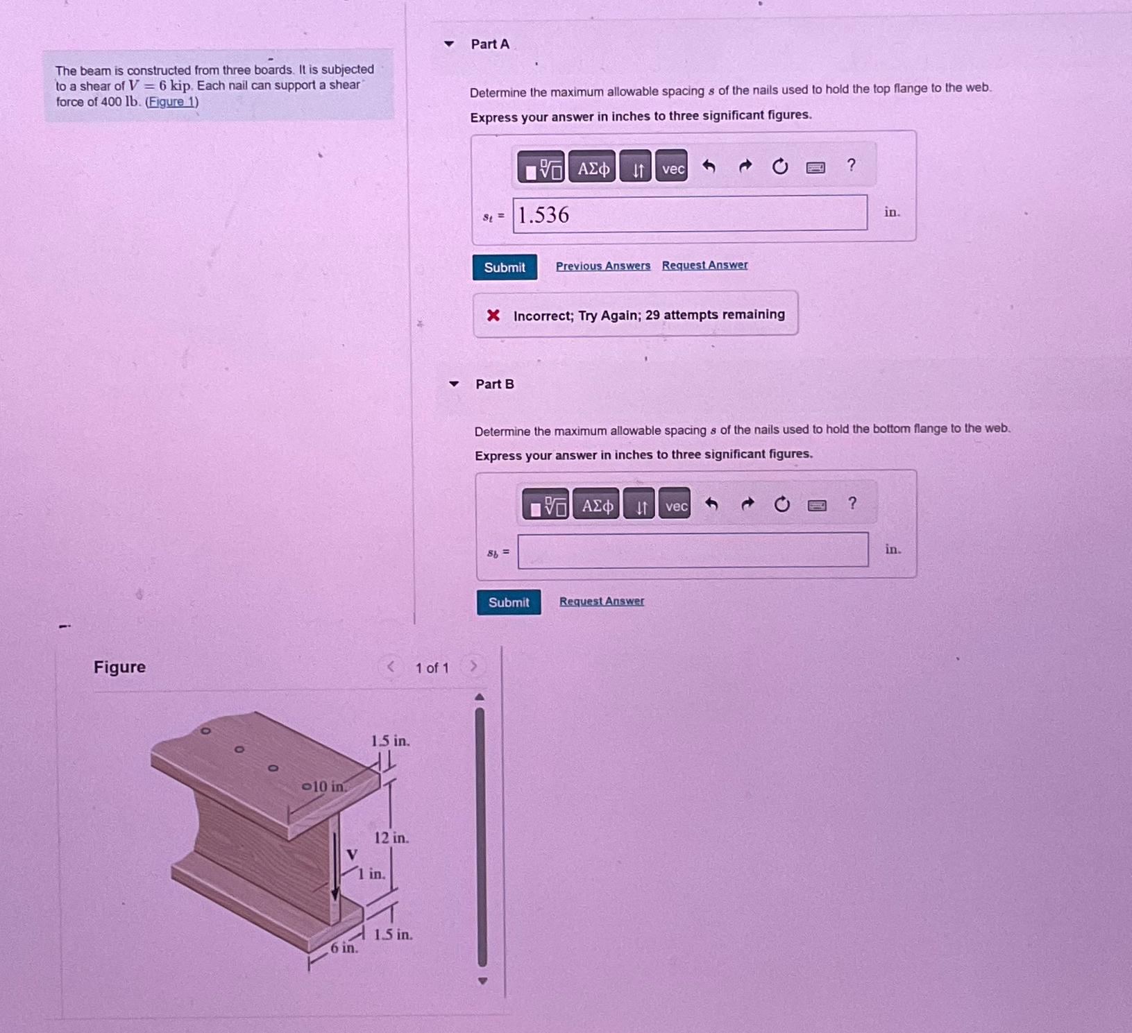 Solved Part AThe beam is constructed from three boards. It | Chegg.com