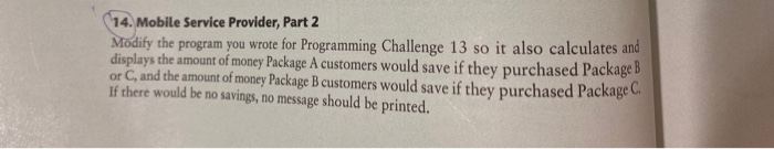 Solved 14. Mobile Service Provider, Part 2 Modify the | Chegg.com