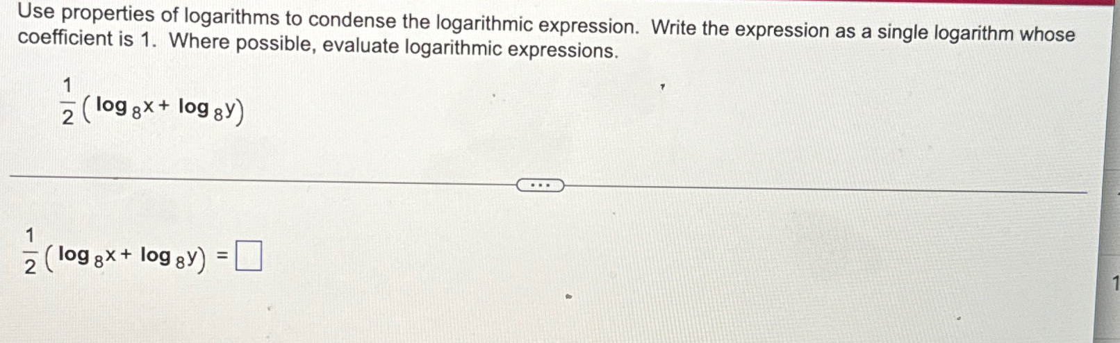 Solved Use properties of logarithms to condense the | Chegg.com