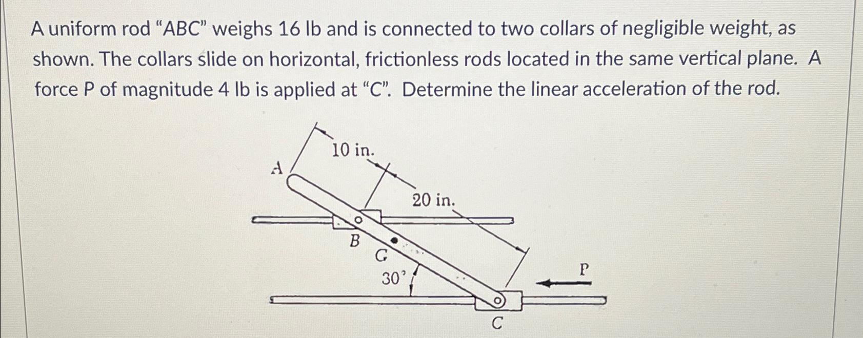Solved A uniform rod " ﻿ABC " ﻿weighs 16lb ﻿and is connected | Chegg.com