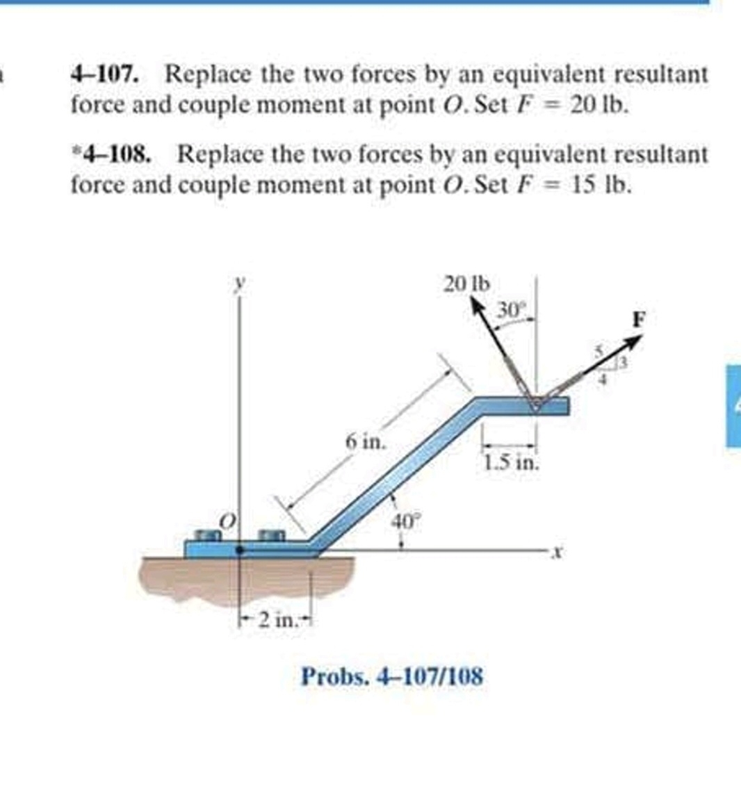 Solved 4-107. ﻿Replace the two forces by an equivalent | Chegg.com