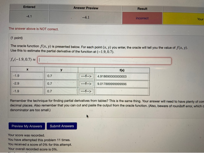 Solved Entered Answer Preview Result -4.1 -4.1 incorrect The | Chegg.com