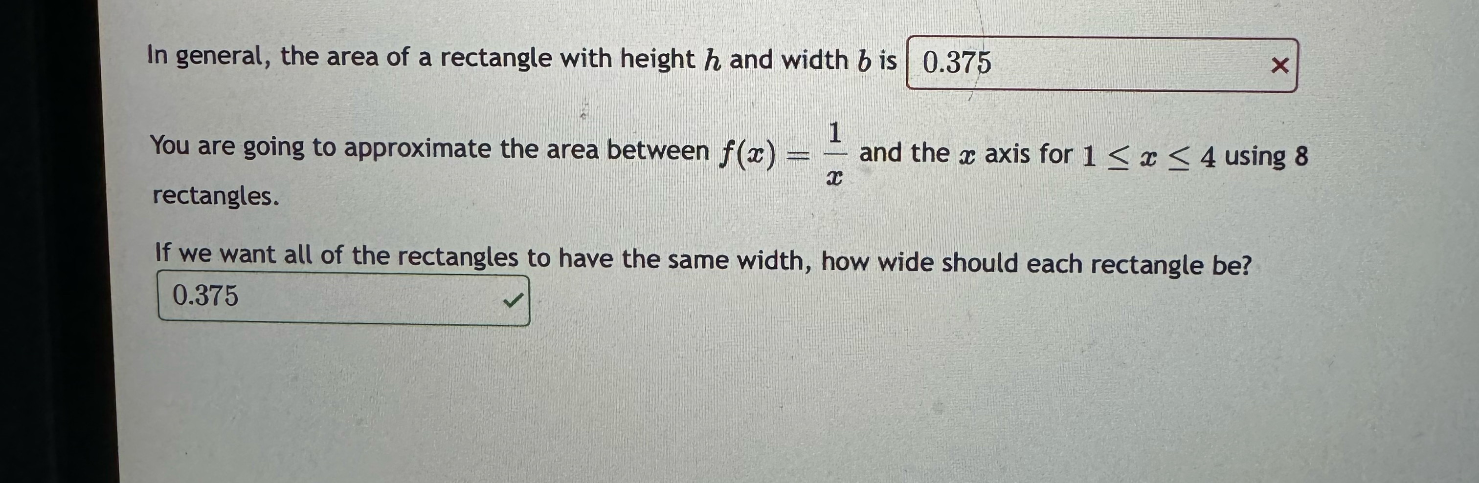 Solved In general, the area of a rectangle with height h | Chegg.com