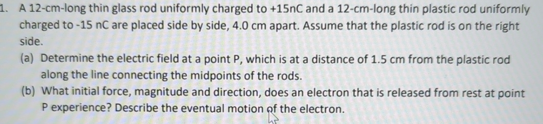 Solved A 12-cm-long thin glass rod uniformly charged to +15 | Chegg.com